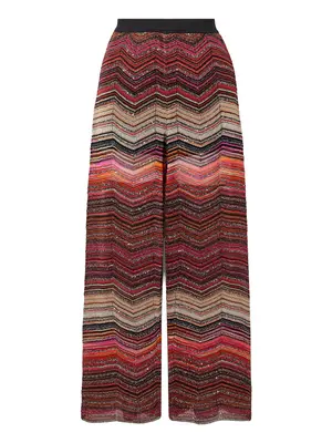 Missoni Sequined Striped Metallic Crochet-knit Wide-leg Pants - Burgundy