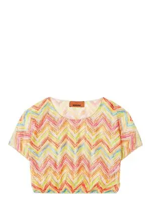 Missoni Mare Cropped Striped Metallic Crochet-knit Top - Orange