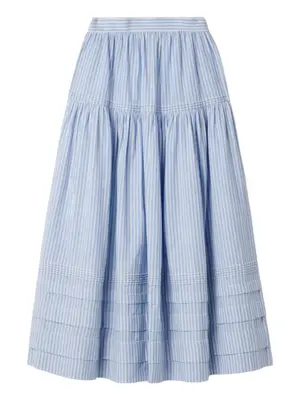 DÔEN DÔEN Sebastiane Striped Organic Cotton-voile Midi Skirt