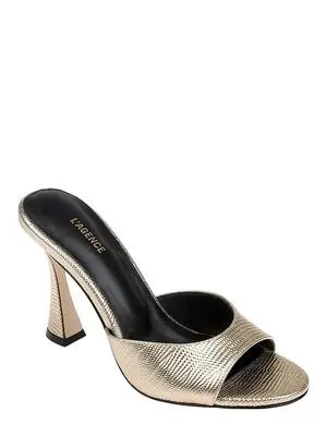 L'Agence Avery High Heel Slide Sandals - Gold Lizard