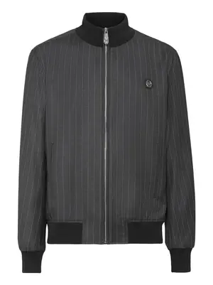 Philipp Plein Pinstriped Bomber Jacket - Grey