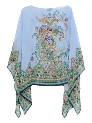 Etro Printed Silk Cape - Blue