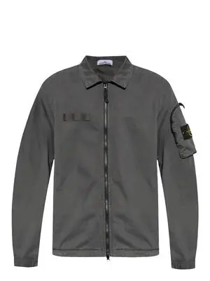 Stone Island Compass-motif Stretch-cotton Shirt - Grey