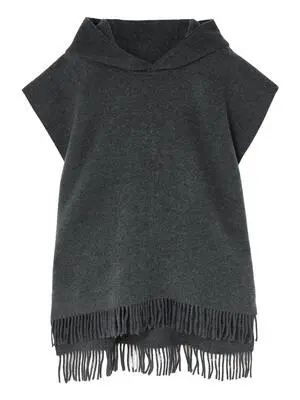 Brunello Cucinelli Hooded Fringed Wool And Cashmere-blend Poncho - Gray