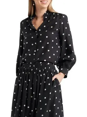 Caslon Ruffle Collar Button-up Shirt - Black- Ivory Disorderly Dot