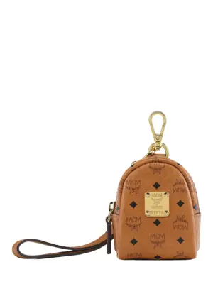 Mcm Monogram Leather Wristlet - Cognac