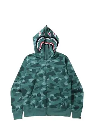 BAPE Camo Shark Wide Full Zip Double Hoodie Green