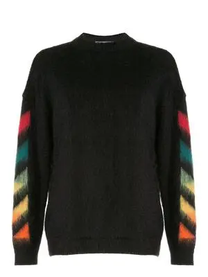 Off-White Brushed Mohair Diag Arrows Logo Knit Sweater - Black/rainbow