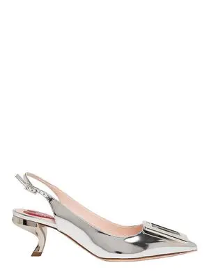 ROGER VIVIER Virgule Metallic Buckle Slingback Pumps - Silver