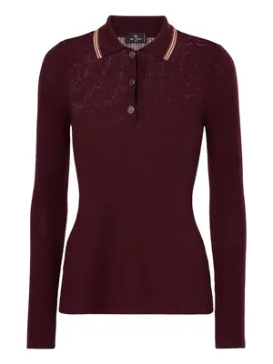 Etro Printed Wool And Cotton Polo Sweater - Burgundy