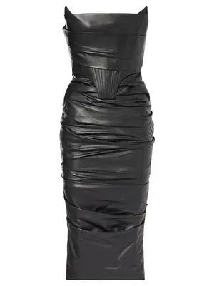 Alex Perry Ruched Leather Midi Dress - Black