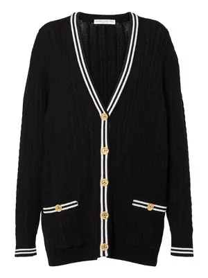 Alessandra Rich Cable-knit Cotton Cardigan - Black