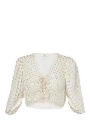 Chloé Jacquard Silk-blend Muslin Crop Top - Beige