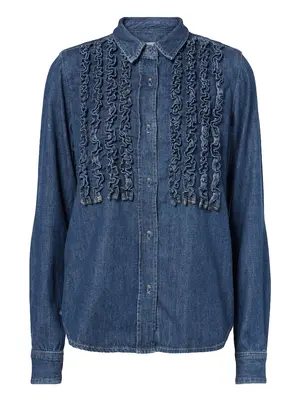 NILI LOTAN Lexa Ruffled Denim Shirt - Blue