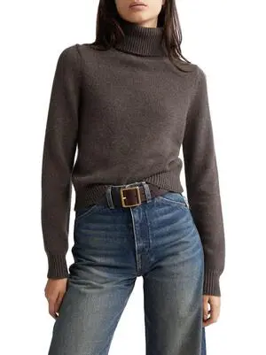 NILI LOTAN Hollyn Cashmere Turtleneck Sweater - Dark Umber Melange