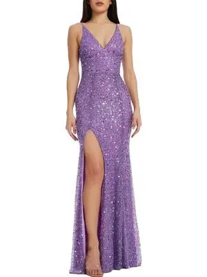 Dress The Population Iris Sequin Mermaid Gown - Lavender Multi