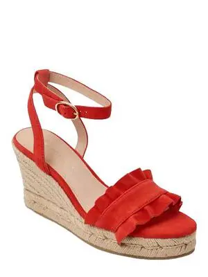 Jack Rogers Rozette Ruffle Espadrille Wedge Sandals - Fire Red