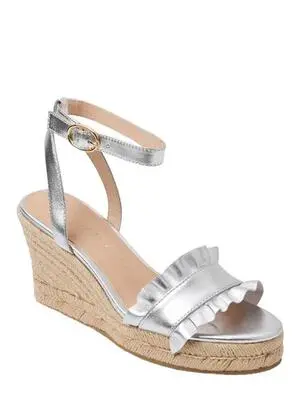 Jack Rogers Rozette Ruffle Espadrille Wedge Sandals - Silver