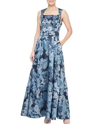Alex Evenings Floral A-line Gown - Blue/multi