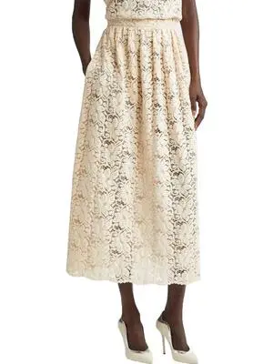 St. John Floral Lace Midi Skirt - Pink Blush