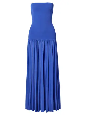 Zimmermann Maxine Strapless Ribbed Gathered Stretch-knit Maxi Dress - Blue