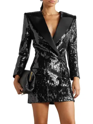 Balmain Double-breasted Sequined Crepe Mini Dress - Black