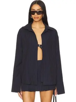 BY.DYLN Pinstripe Shirt With Asymmetrical Hem - Navy