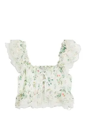 Alice + Olivia Alice Olivia Cropped Lace-trimmed Floral-print Crepe Top - Ivory