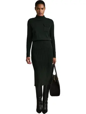 REISS Floris Wool-blend Knitted Utility Midi Dress - Khaki