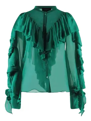 Rochas Silk Ruched Chiffon Shirt - Green