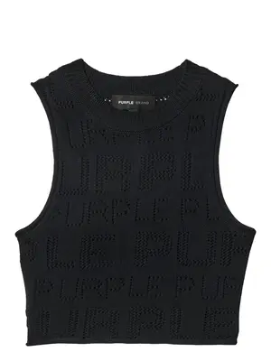 PURPLE BRAND Logo-perforated Top - Black