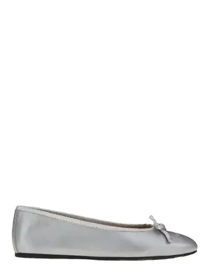 FERRAGAMO Logo-embroidered Leather Ballerinas - Silver