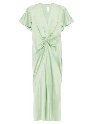 Victoria Beckham Gathered V-neck Midi Dress - Green