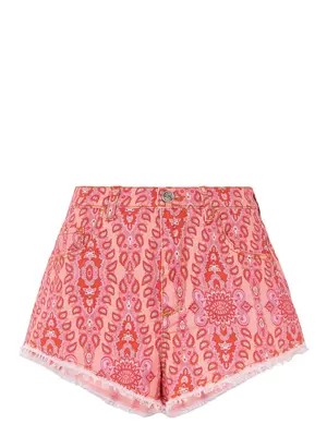 Etro Frayed Paisley-print Denim Shorts - Pink