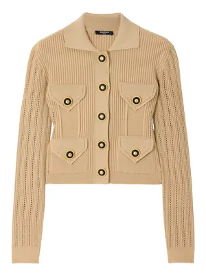 Balmain Ribbed Pointelle-knit Cardigan - Neutrals
