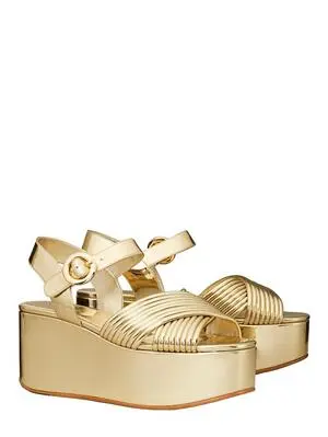 Tory Burch Bombé Cross-Strap Platform Sandal Spark Gold/spark Gold