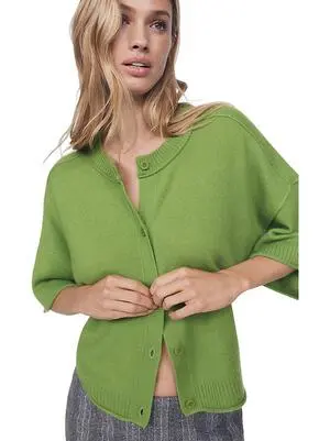Anthropologie Goldie Crew-neck Cashmere Cardigan - Bright Lime