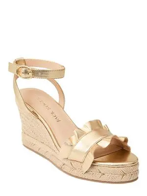 Jack Rogers Rozette Ruffle Wedge Sandals - Gold