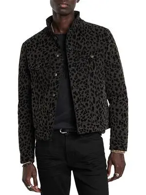 John Varvatos Tobi Animal Print Trucker Jacket - Black