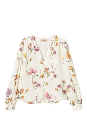 TWINSET Floral-print Crepe De Chine Shirt - White