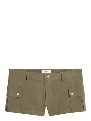 Celine Cargo Cotton Mini Shorts - Khaki