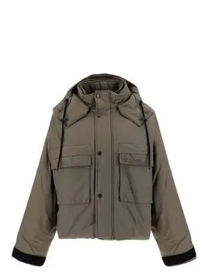 Balenciaga Flap Pocket Logo Nylon Parka Jacket - Khaki