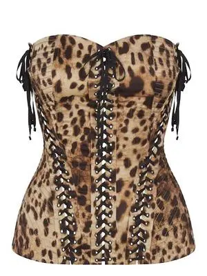 SKIMS X Dolce&gabbana Silk Lace Up Corset - Leopard