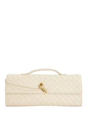 Bottega Veneta Andiamo Leather Clutch Bag - Sea Salt-m Brass