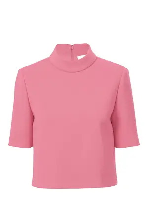 Carolina Herrera Short-sleeve Mock-neck Top - Pink
