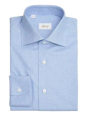Brioni Cotton Micro-houndstooth Dress Shirt White/blue