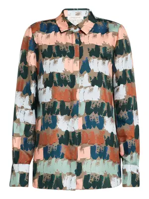 Lafayette 148 New York Paint Stroke-print Silk Blouse - Concrete Multi