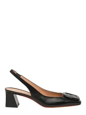 Santoni Buckle Slingback Leather Pumps - Black
