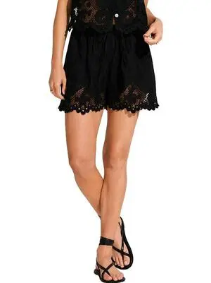 VITAMIN A® Flora Broderie Anglaise Cover-up Shorts - Black