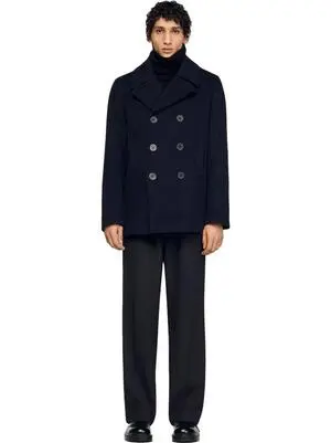 Sandro Straight-fit Wool-blend Coat - Navy Blue